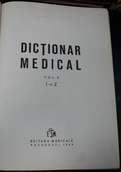 DICTIONAR MEDICAL VOL.II BUCURESTI 1969