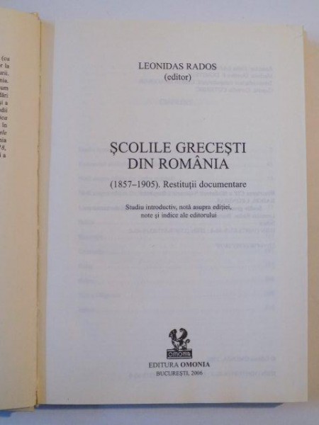 SCOLILE GRECESTI DIN ROMANIA (1857-1905) , RESTITUTII DOCUMENTARE de ...